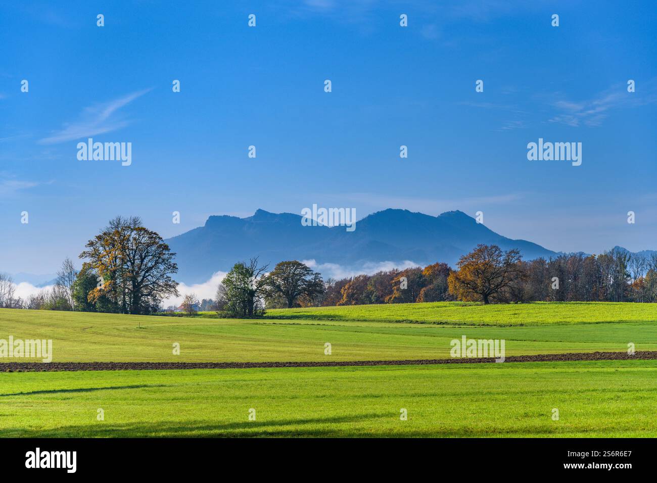 Germany, Bavaria, Chiemgau, Gstadt am Chiemsee, View from the mountain ...