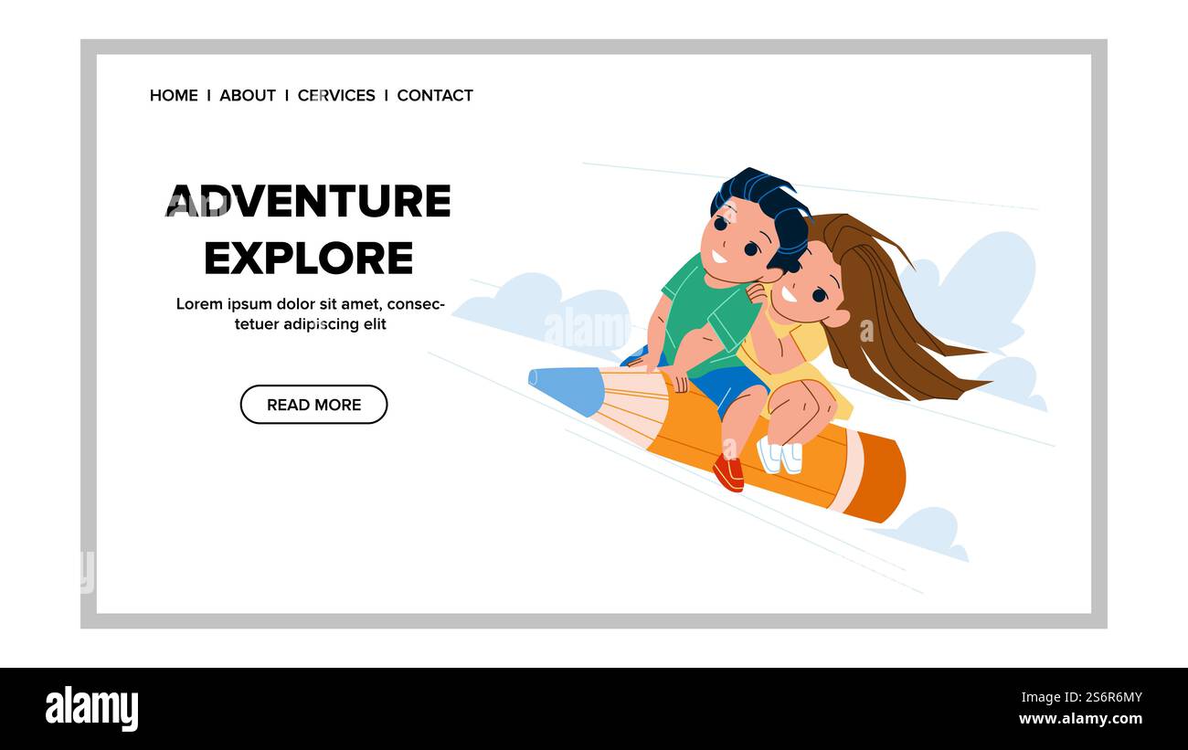 Adventure Explore Schoolchildren Together Vector. Schoolboy And ...