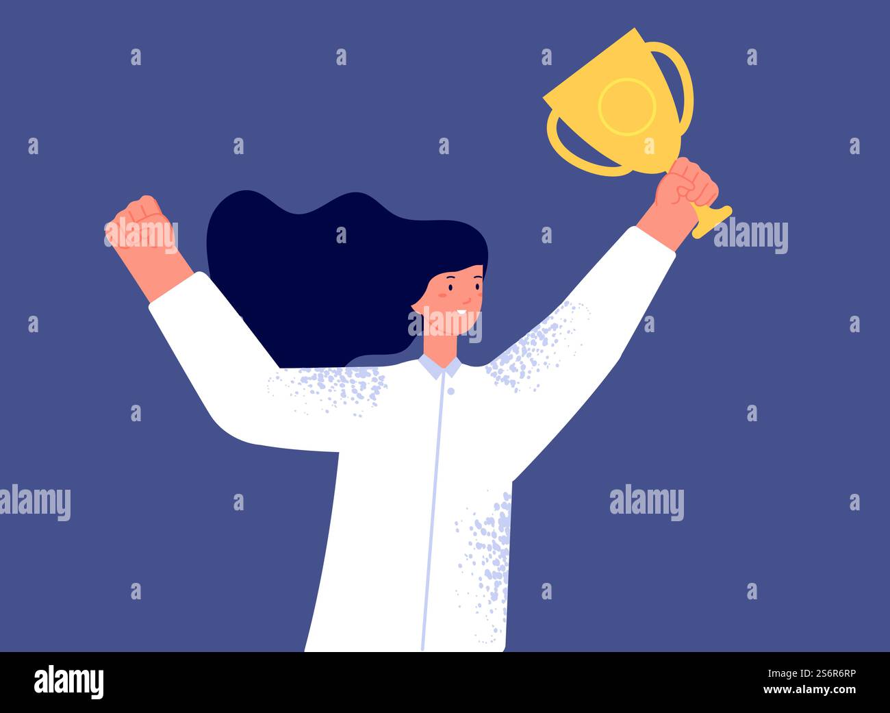 Woman with trophy. Female success, business successful winner ...