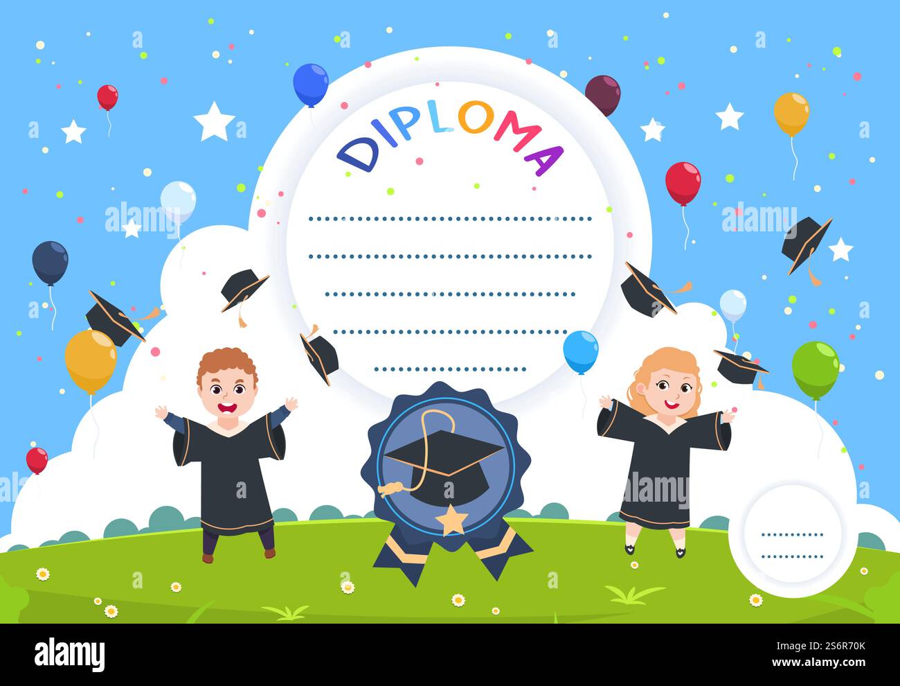 Kids diploma. Graduation certificate, children courses or work out ...