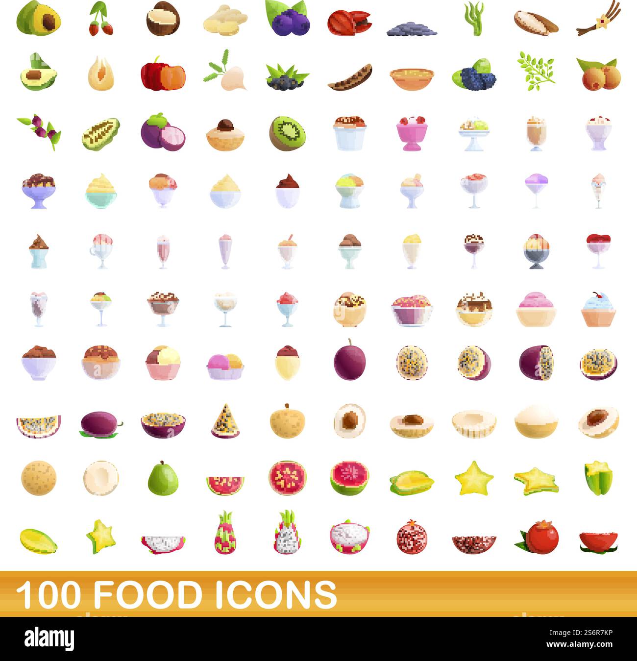 100 food icons set. Cartoon illustration of 100 food icons vector set ...