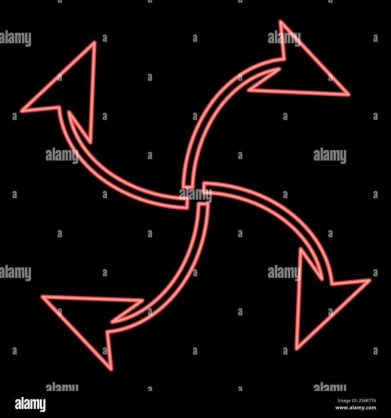 Neon four arrows loop from center red color vector illustration image ...