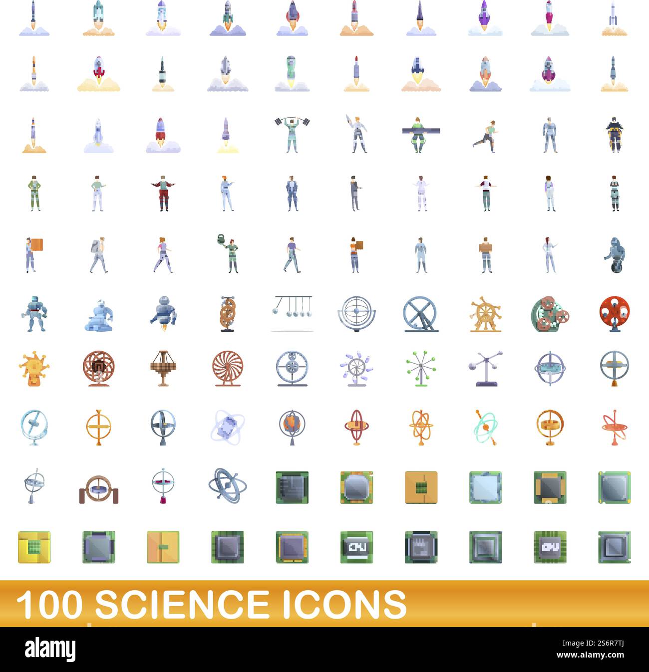 100 science icons set. Cartoon illustration of 100 science icons vector ...