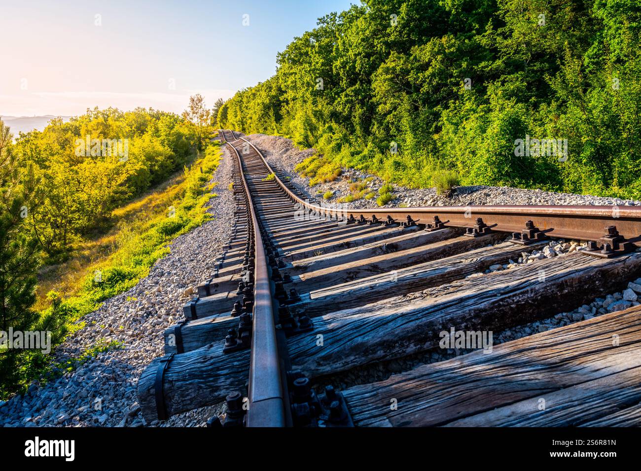 A railway line in Zagrad, Croatia suffers significant damage from a landslide, with bent tracks ...
