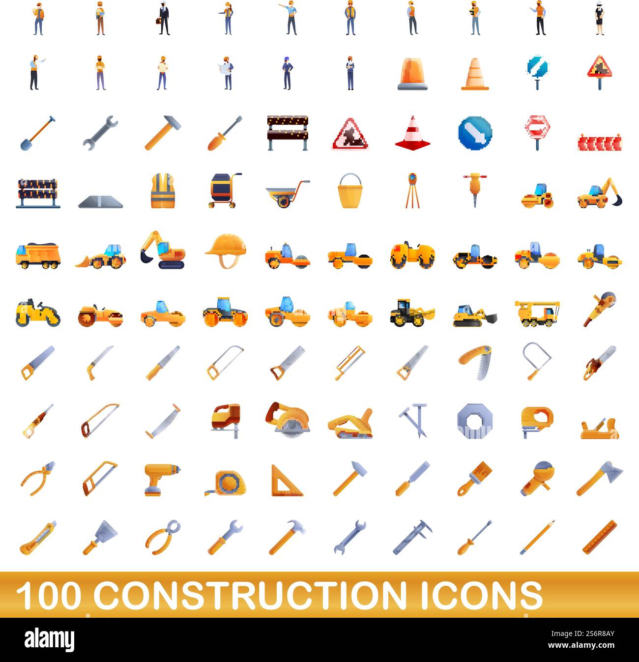100 construction icons set. Cartoon illustration of 100 construction ...