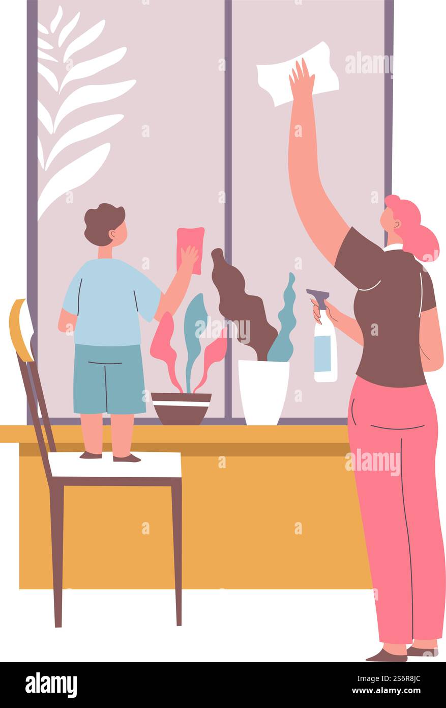 Household chores and daily domestic routine in apartment. Mom and kid ...