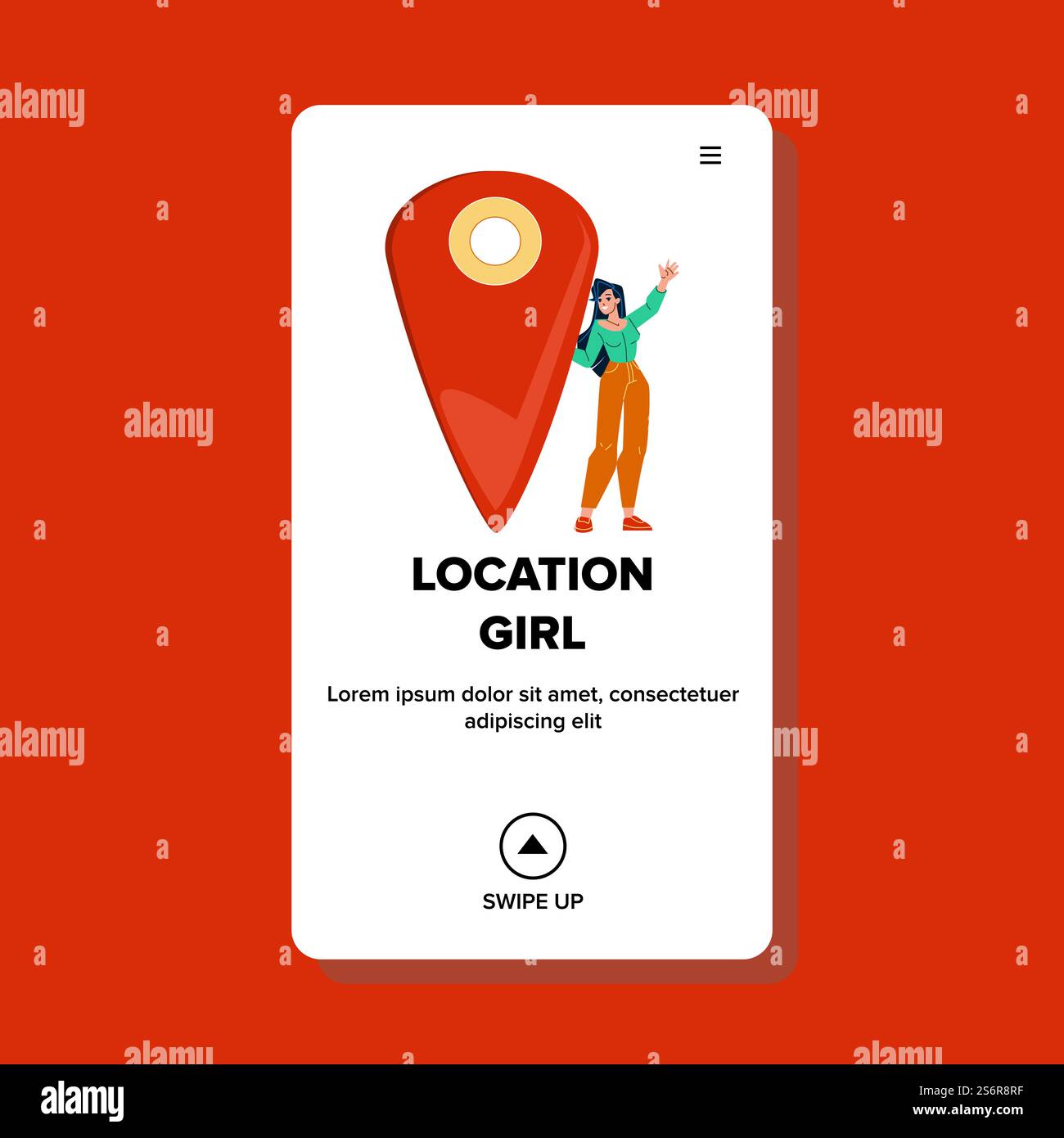 Gps Location Girl Share In Internet Online Vector. Geography Location ...