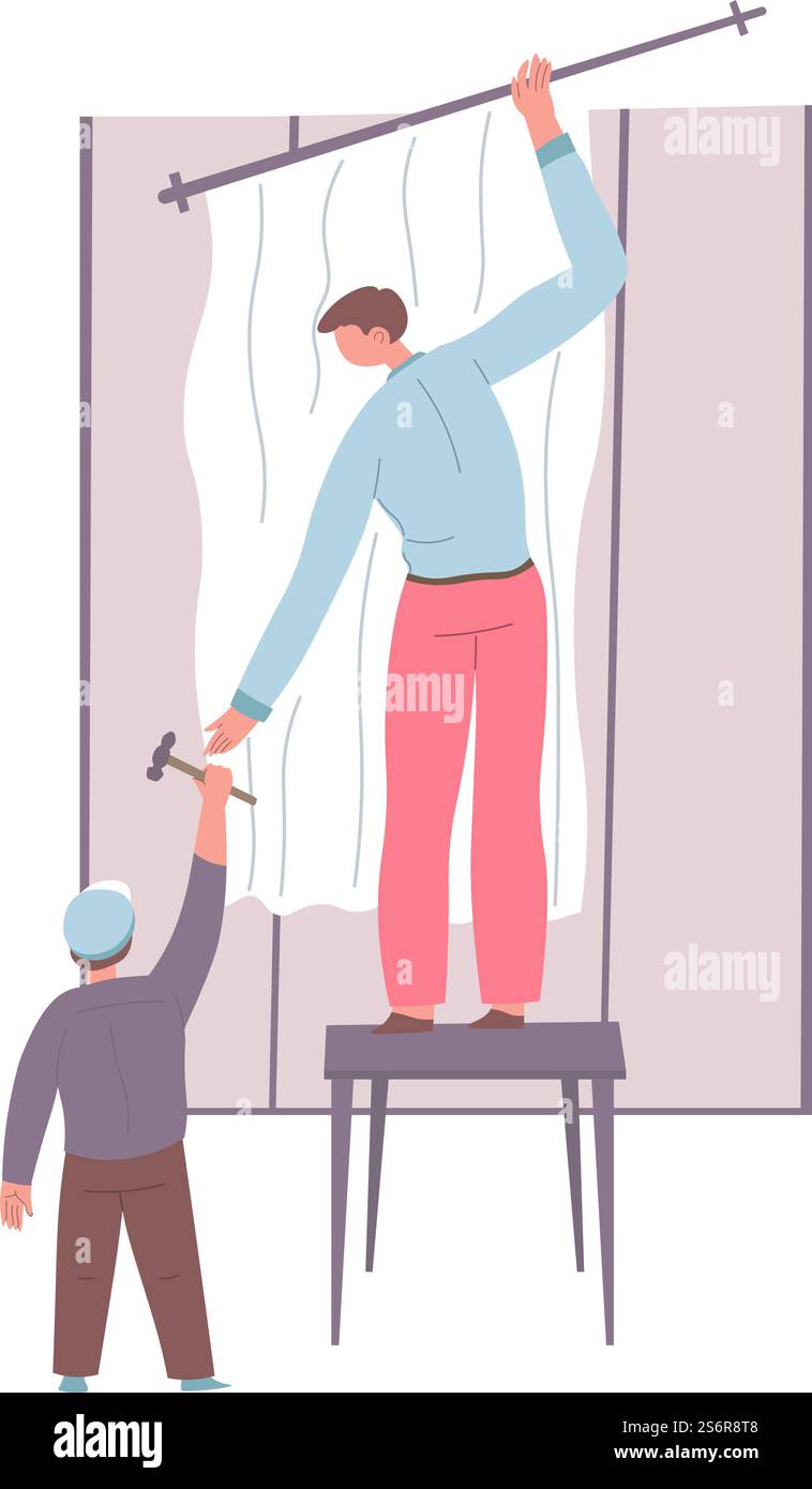 Dad and son working on apartment renovation, isolated boy child giving ...