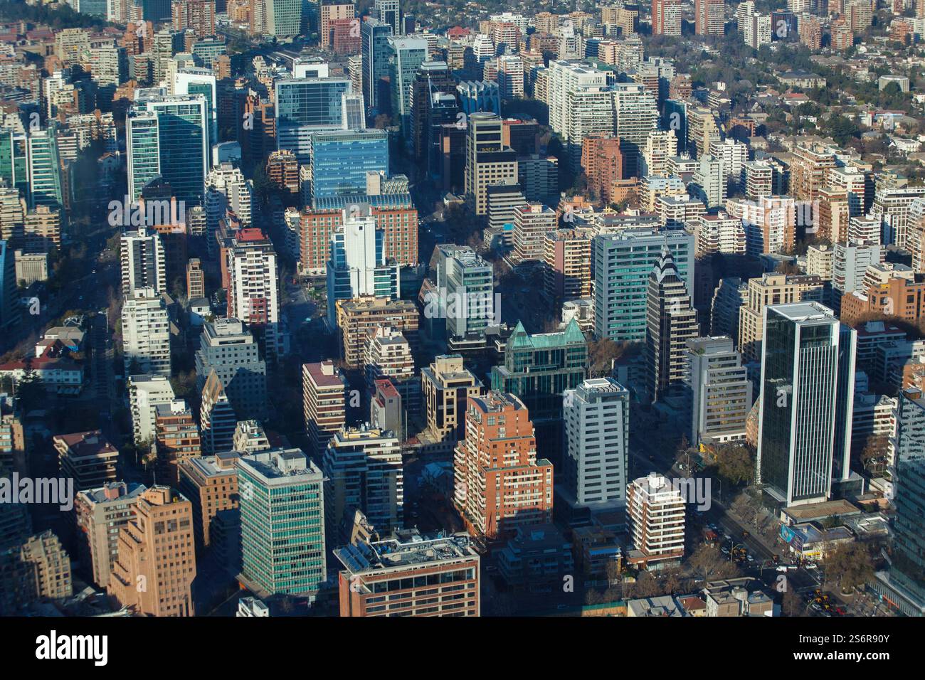 The Las Condes fancy neighborhood office tower buildings high from the ...