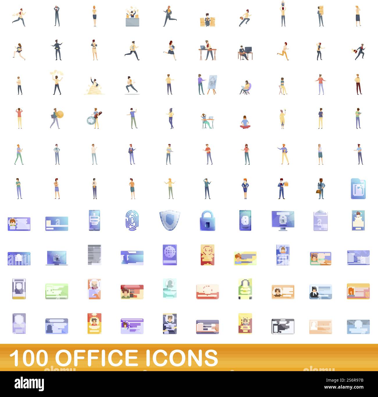 100 office icons set. Cartoon illustration of 100 office icons vector ...