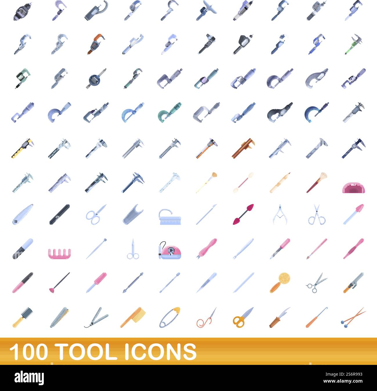 100 tool icons set. Cartoon illustration of 100 tool icons vector set ...