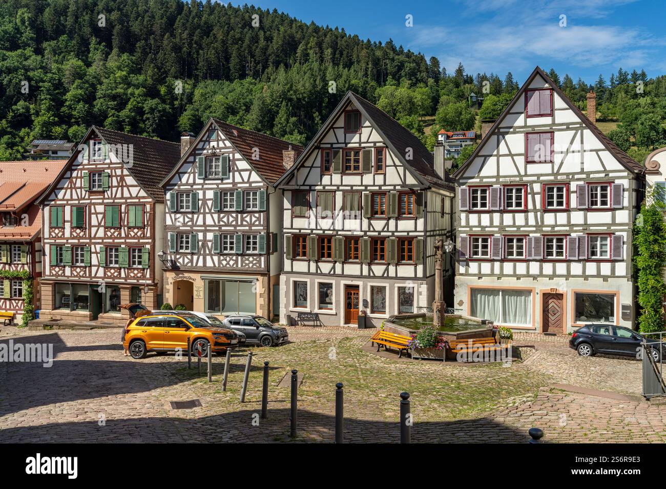Half timbered houses on the market square in schiltach hi-res stock ...