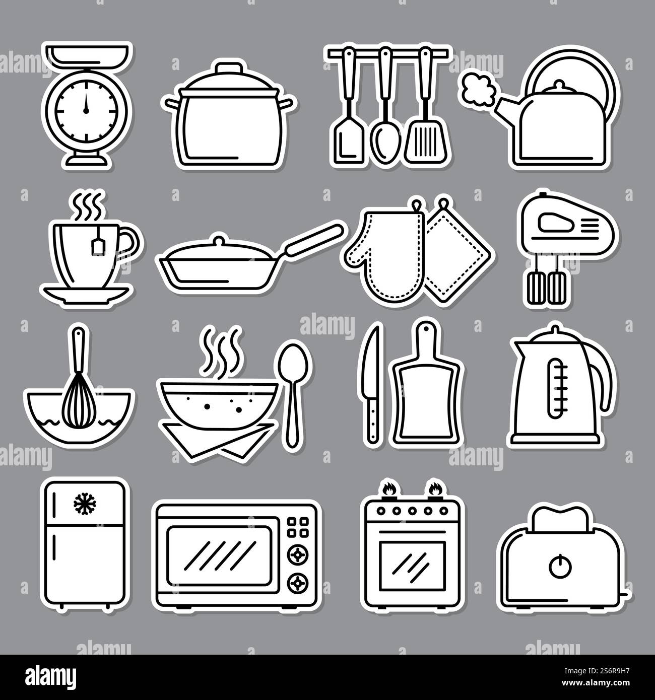 Kitchen icon. Preparing food symbols knife cooking stove recent vector ...