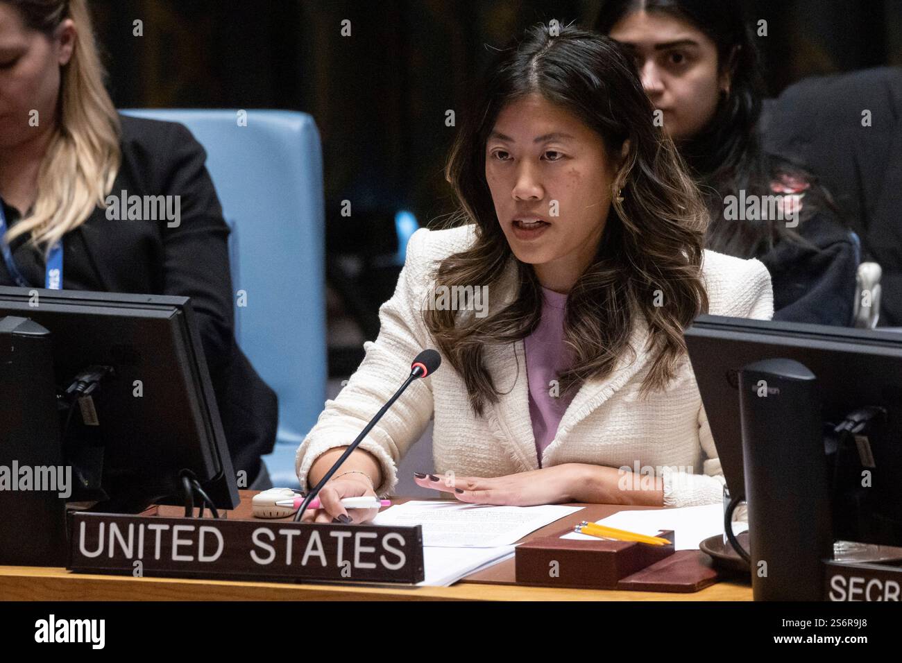 United States' Deputy Political Counselor Ting Wu speaks during a ...