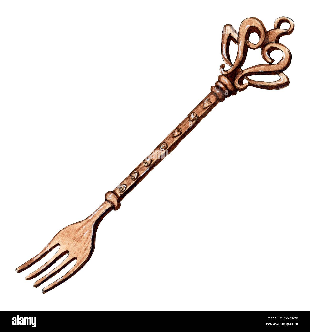 Hand drawing illustration of beautiful bronze dessert fork Stock Photo ...