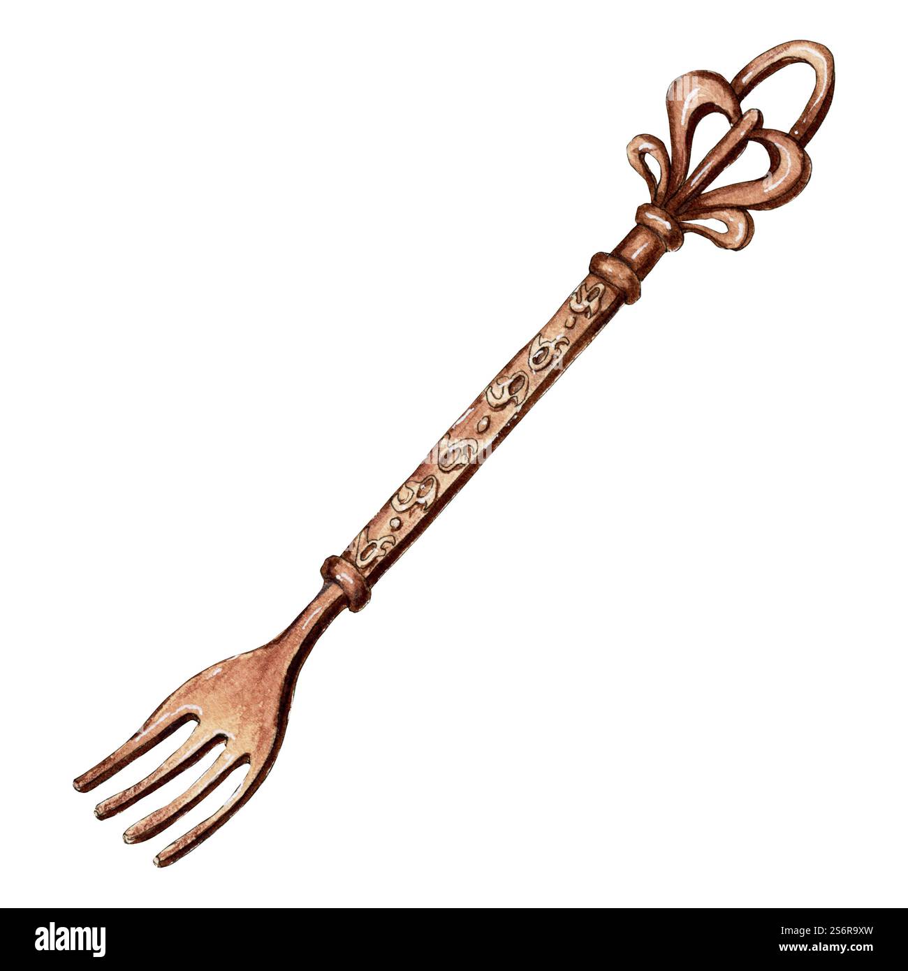 Hand drawing illustration of beautiful bronze dessert fork Stock Photo ...