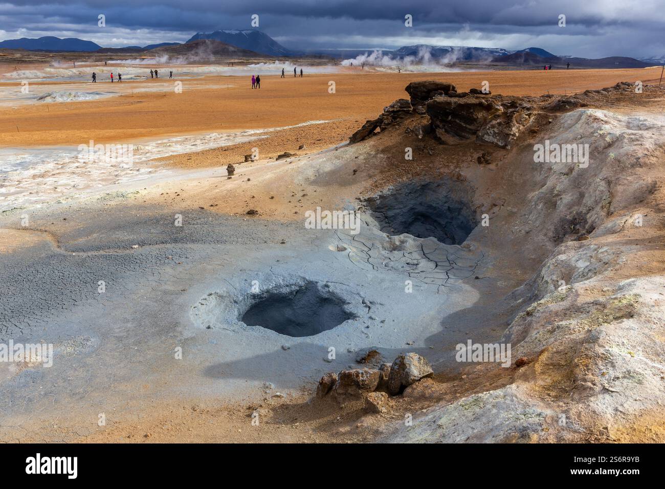 Volcanic landscape of Hverir, Myvatn Geothermal Area in Iceland, with ...