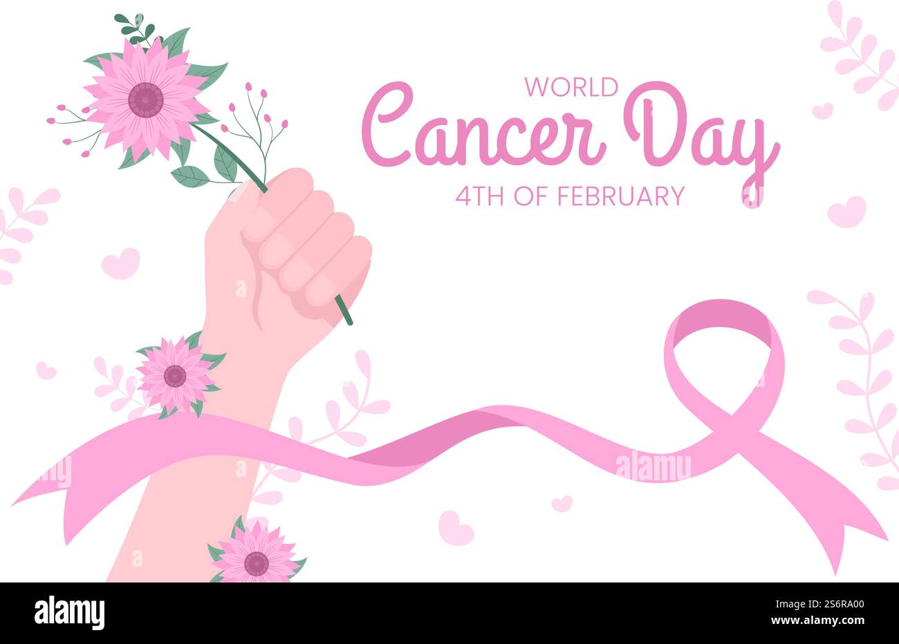 World Cancer Day with Ribbon Flat Vector Illustration. Inform the ...