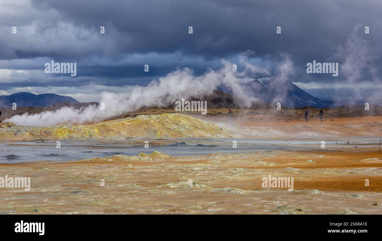 Volcanic landscape of Hverir, Myvatn Geothermal Area in Iceland, with ...
