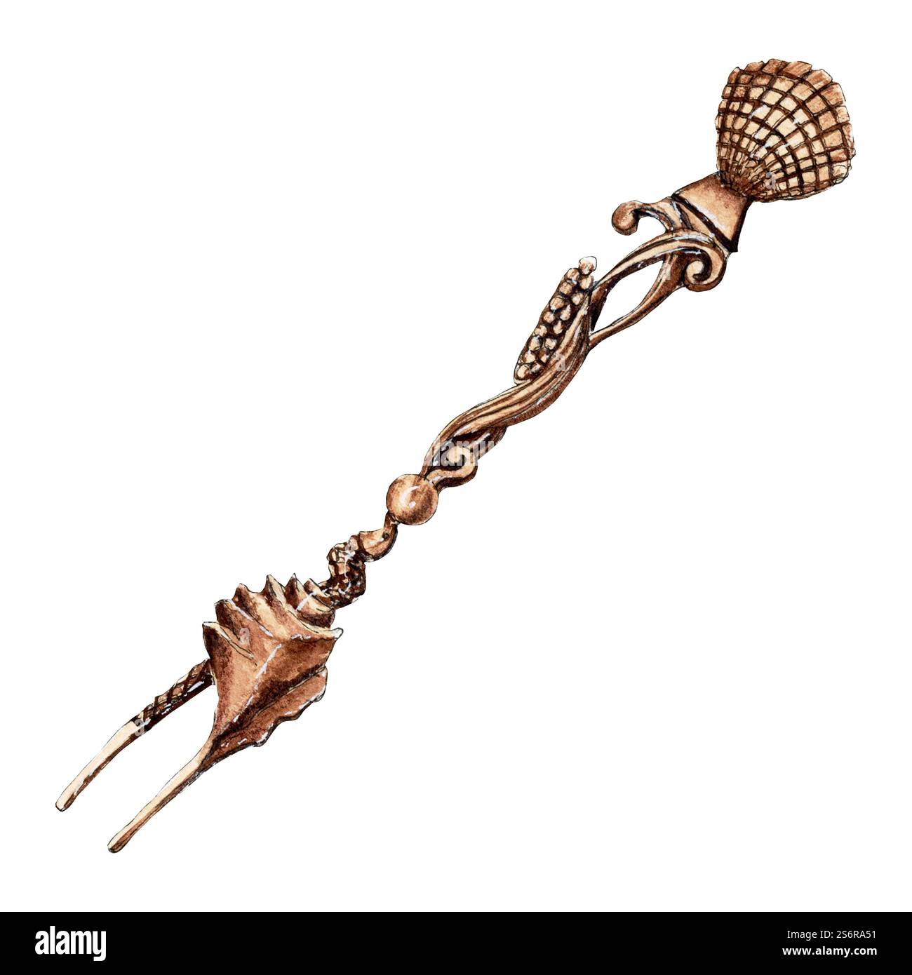 Hand drawing illustration of beautiful bronze cocktail fork Stock Photo ...