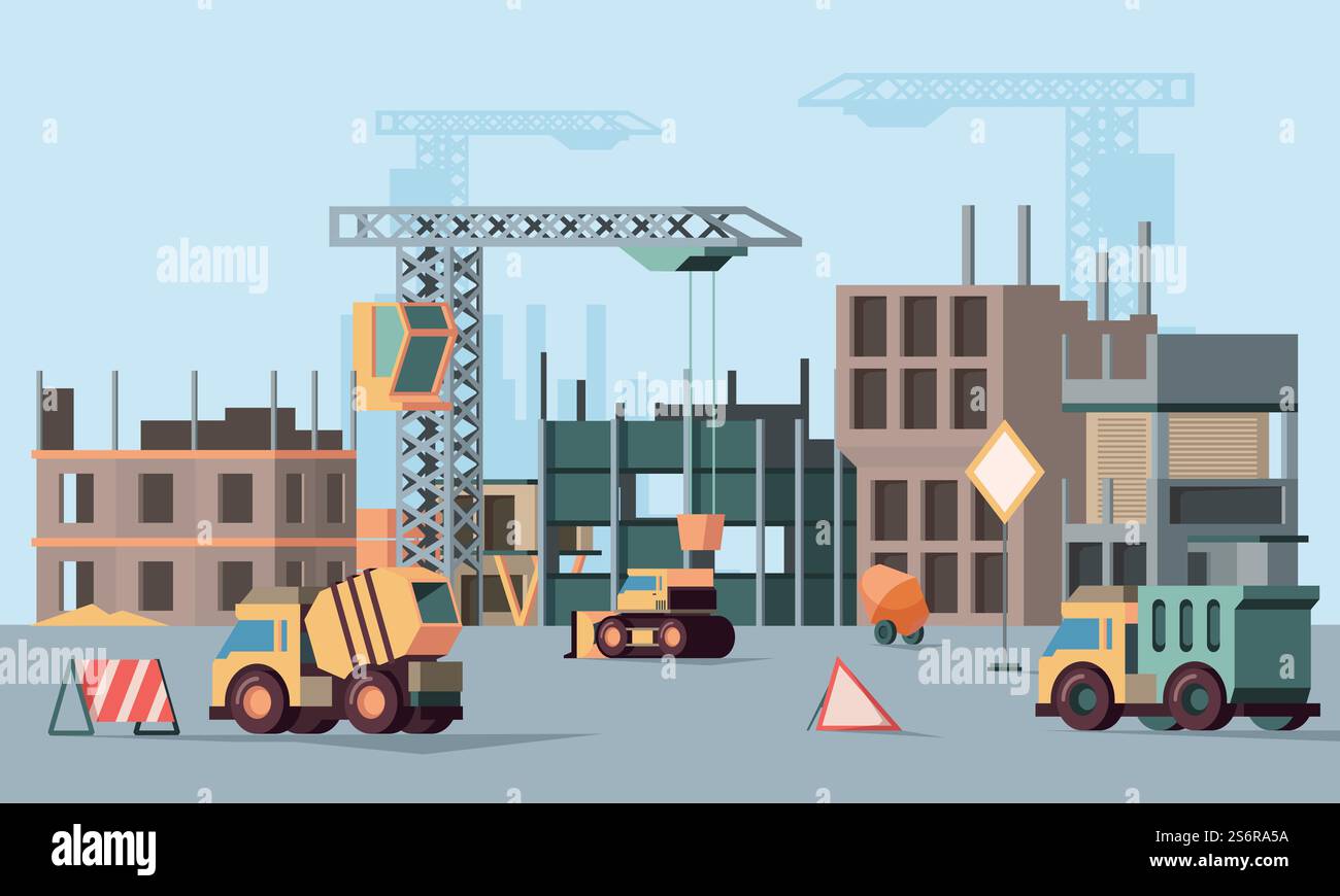 Urban building construction. Stages of big construction skyscraper in ...