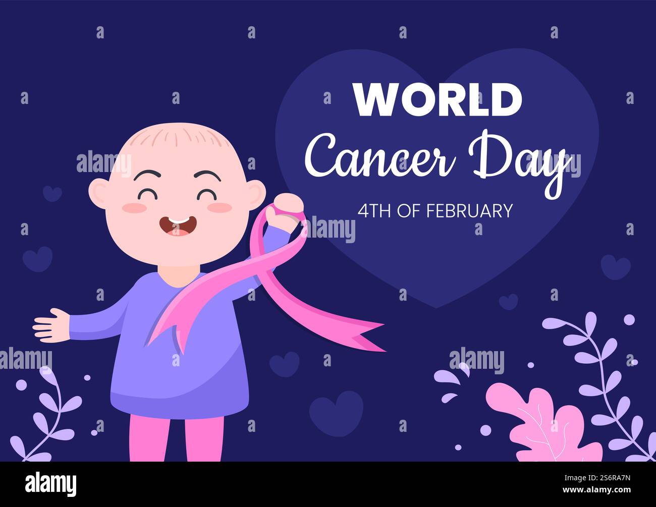 World Cancer Day with Ribbon Flat Vector Illustration. Inform the ...
