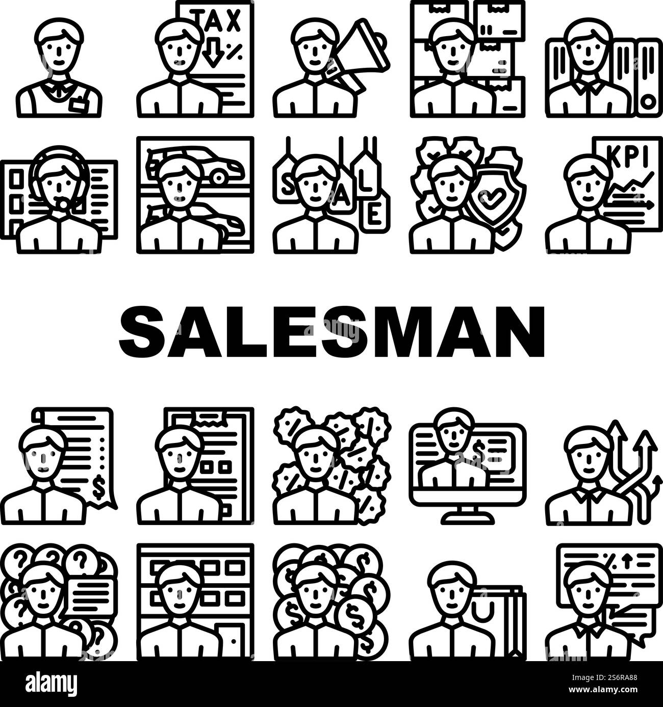 Salesman Business Occupation Icons Set Vector. Salesman Megaphone ...