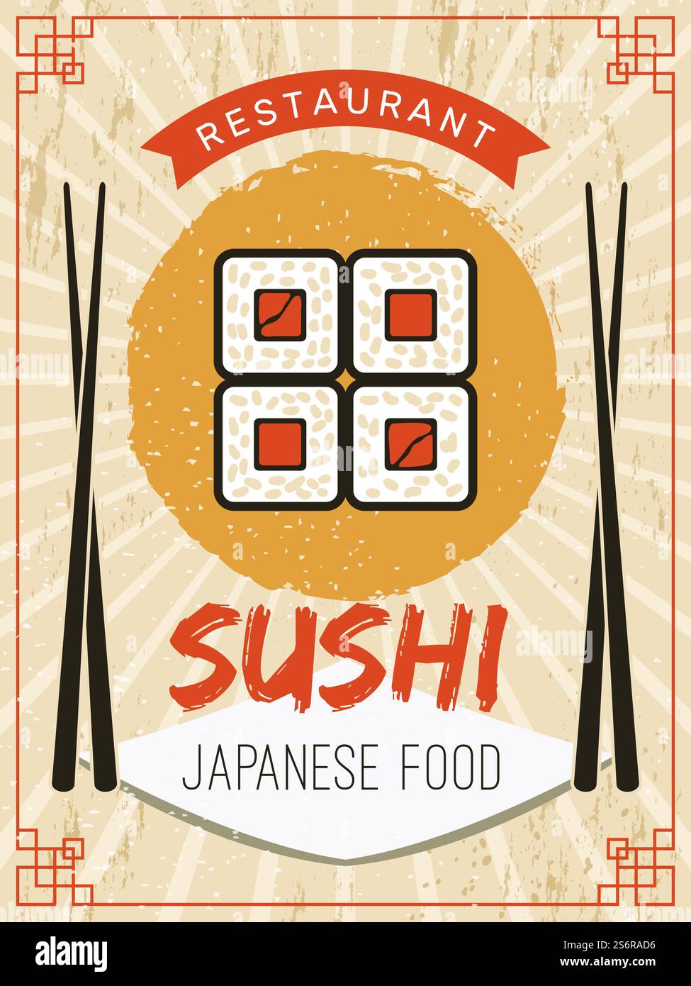 Sushi poster. Retro flyer or placard template stylized pictures of ...