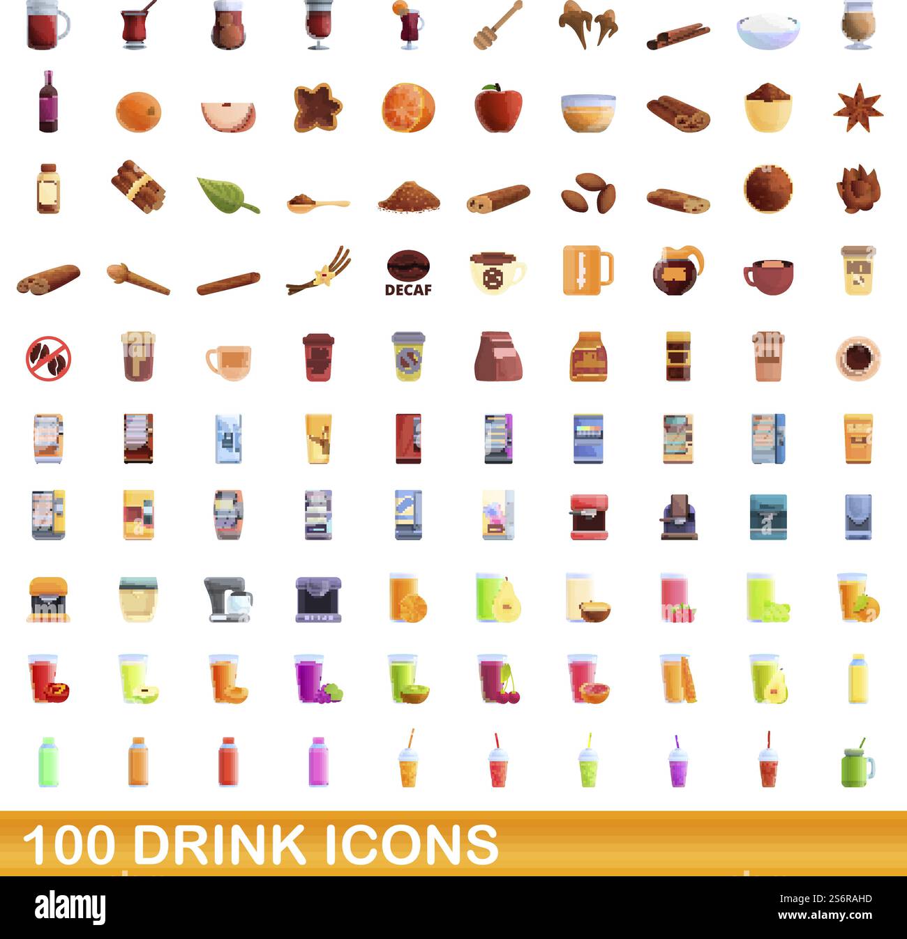 100 drink icons set. Cartoon illustration of 100 drink icons vector set ...