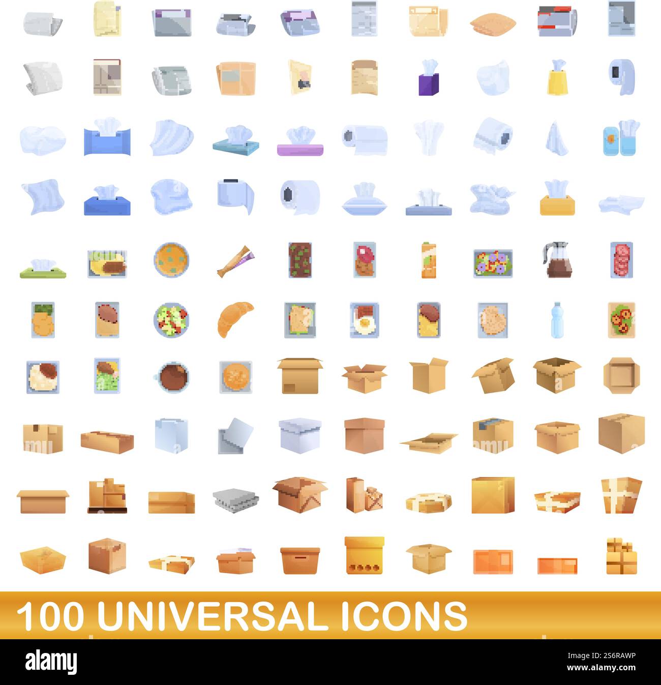100 universal icons set. Cartoon illustration of 100 universal icons ...