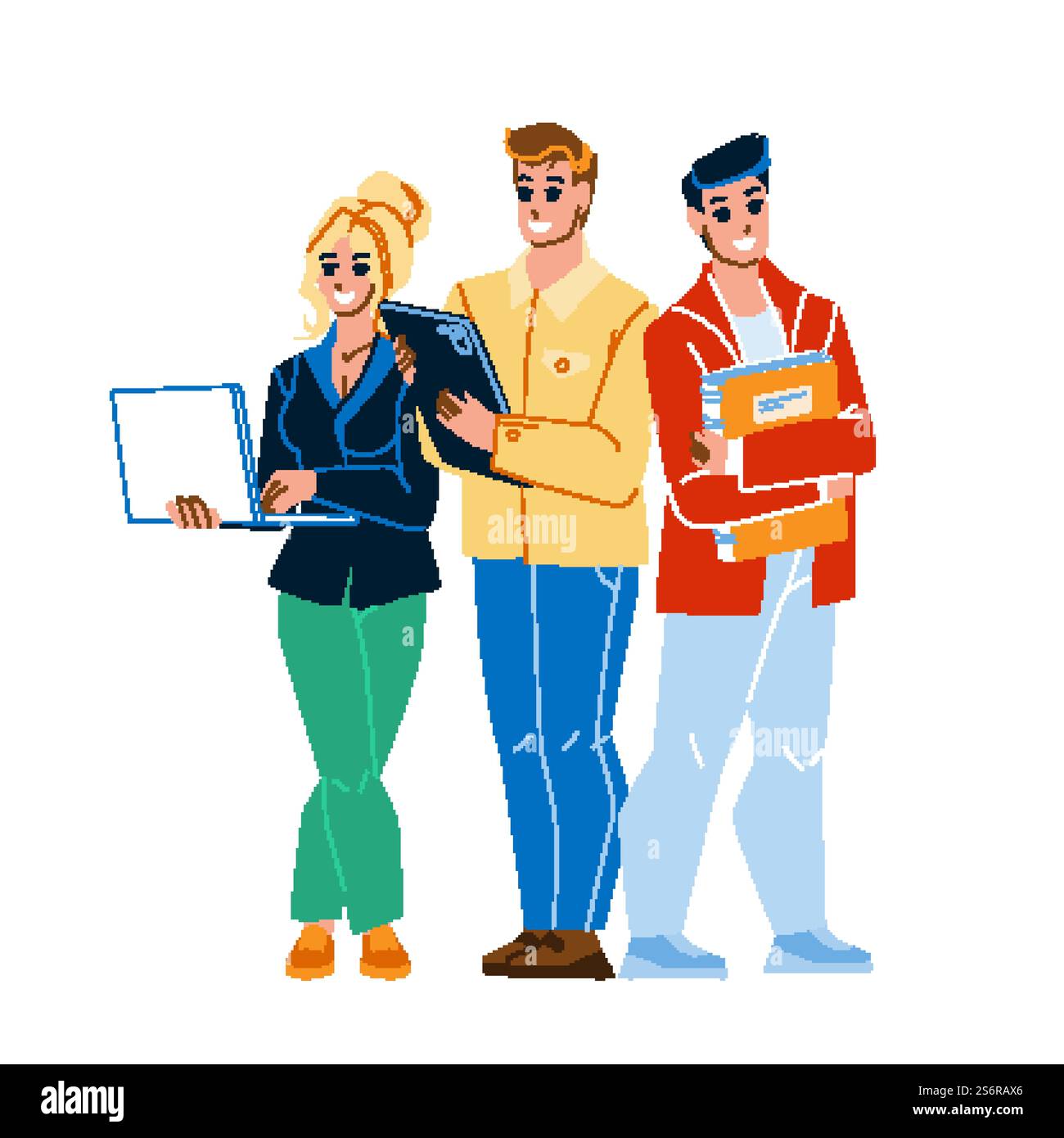 Office Team Colleagues Working Together Vector. Young Man And Woman ...