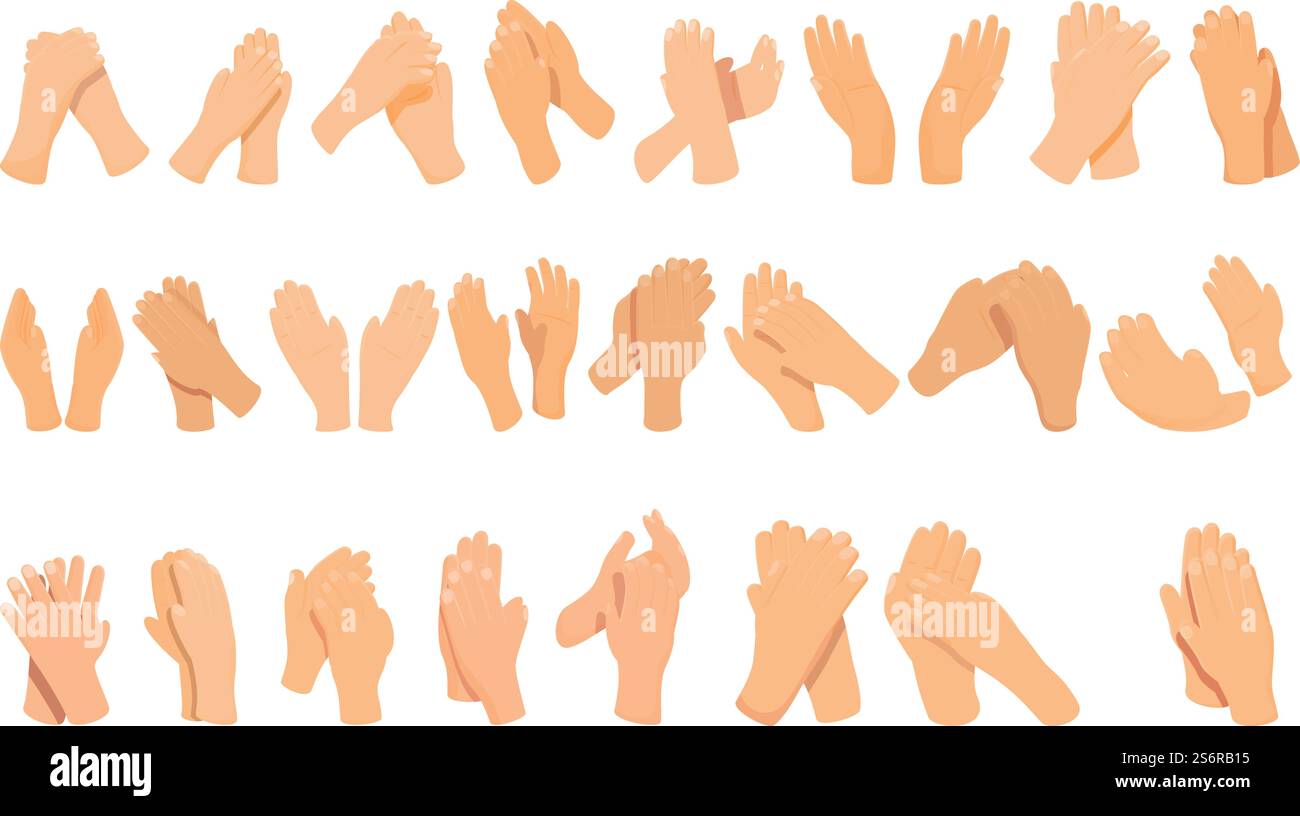 Handclap icons set cartoon vector. Acclaim applause. Body cheer clapping. Handclap icons set ...