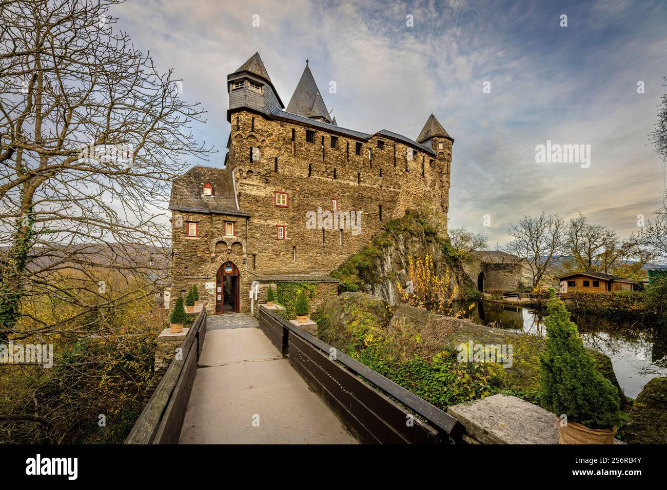 Stahleck Castle near Bacharach on the Middle Rhine, now used as a youth ...