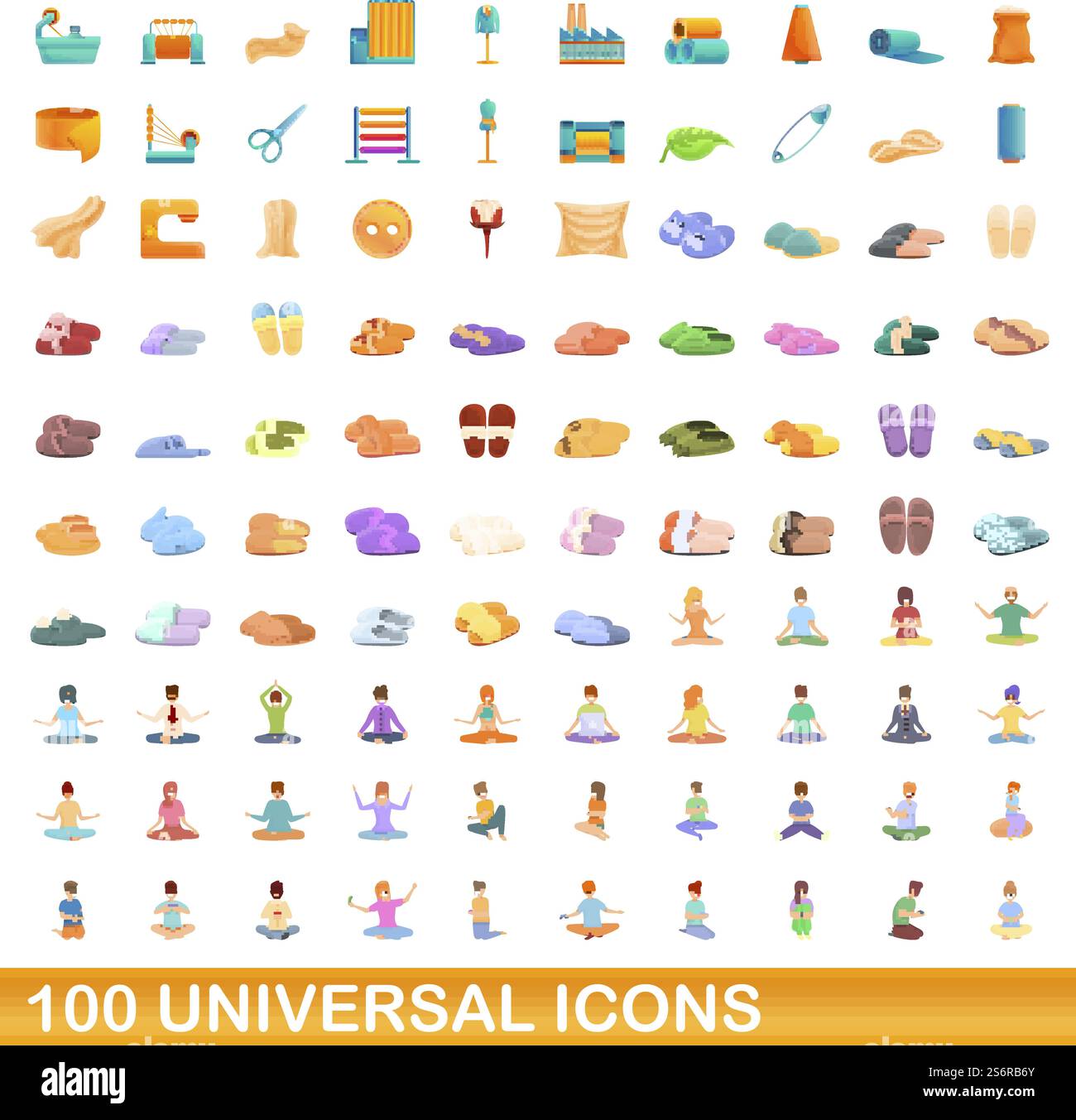 100 universal icons set. Cartoon illustration of 100 universal icons ...