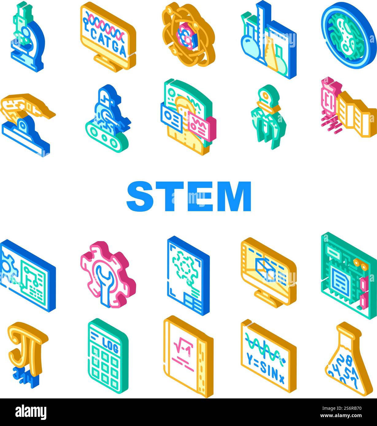 Stem Engineer Process And Science Icons Set Vector. Educational Book ...