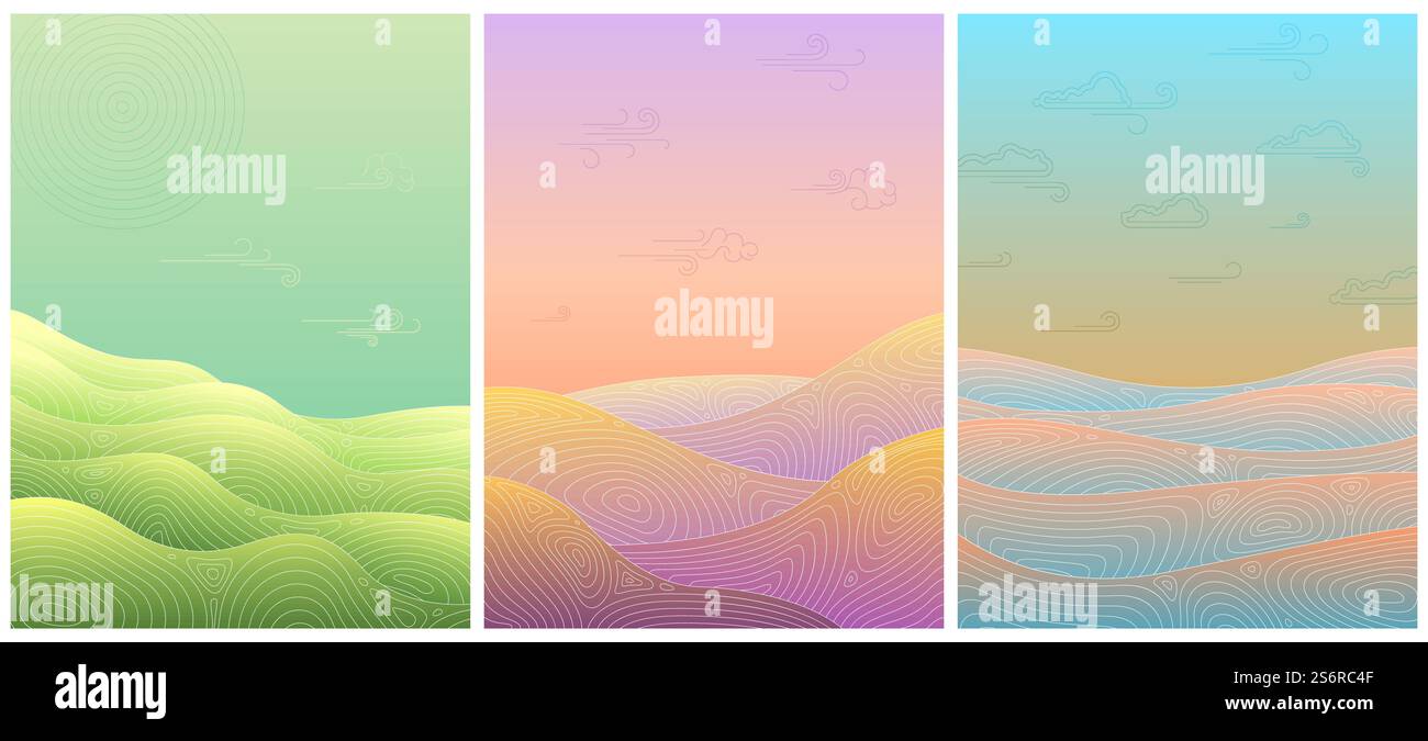 Asian gradient background. Blue abstract waves. Simple art shapes ...
