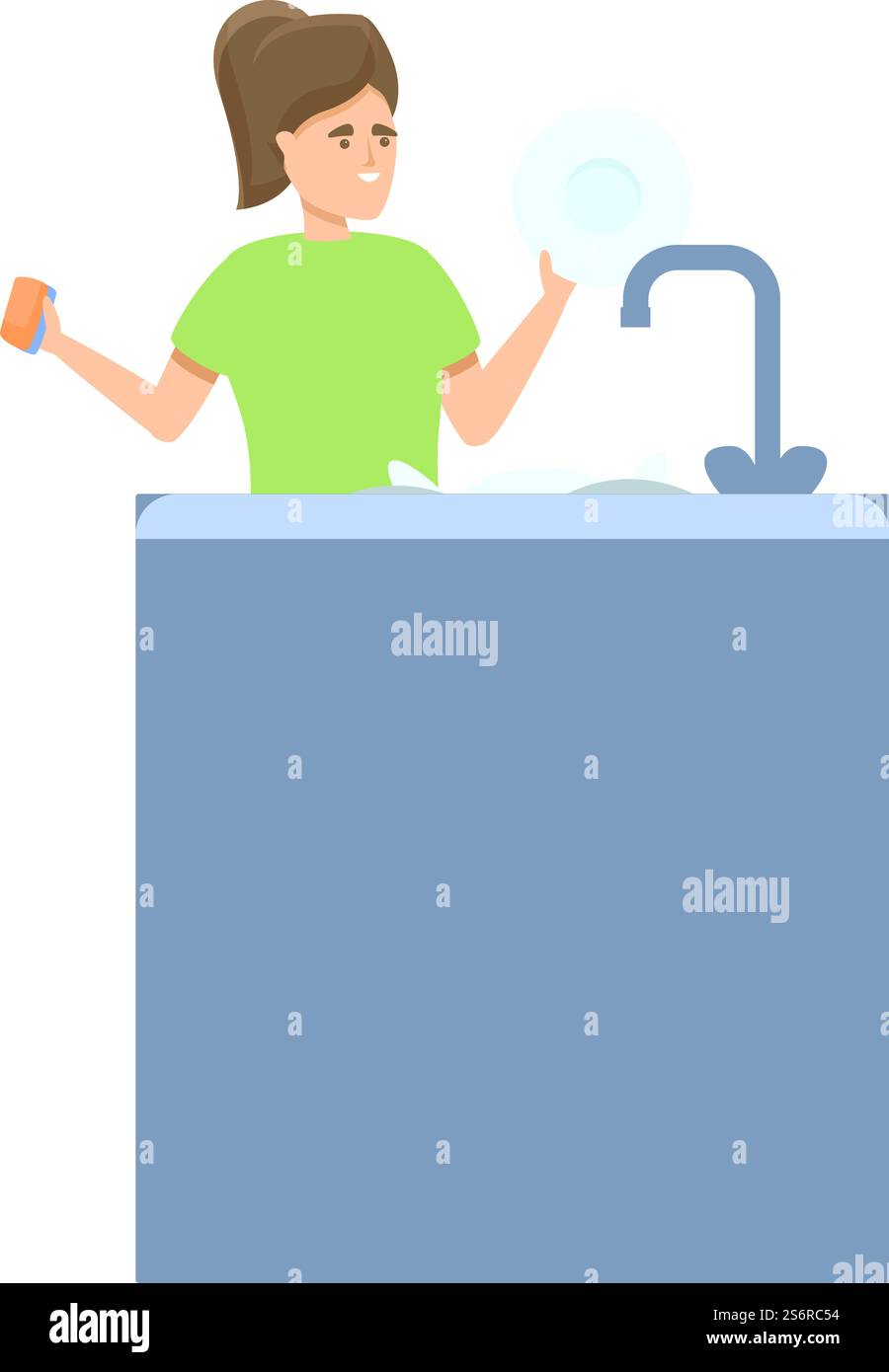 Sister dish wash icon cartoon vector. Kitchen housework. Housewife ...