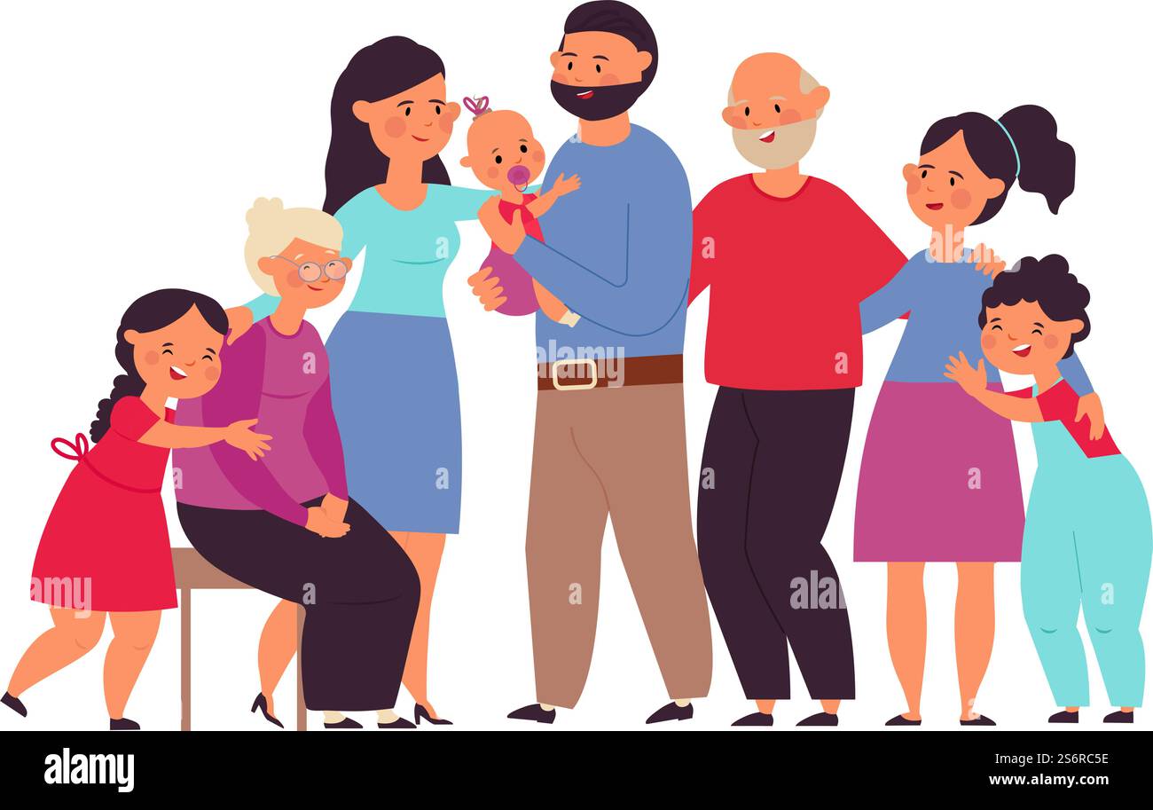 Big family together. Cute people, mom grandpa grandmother with baby ...
