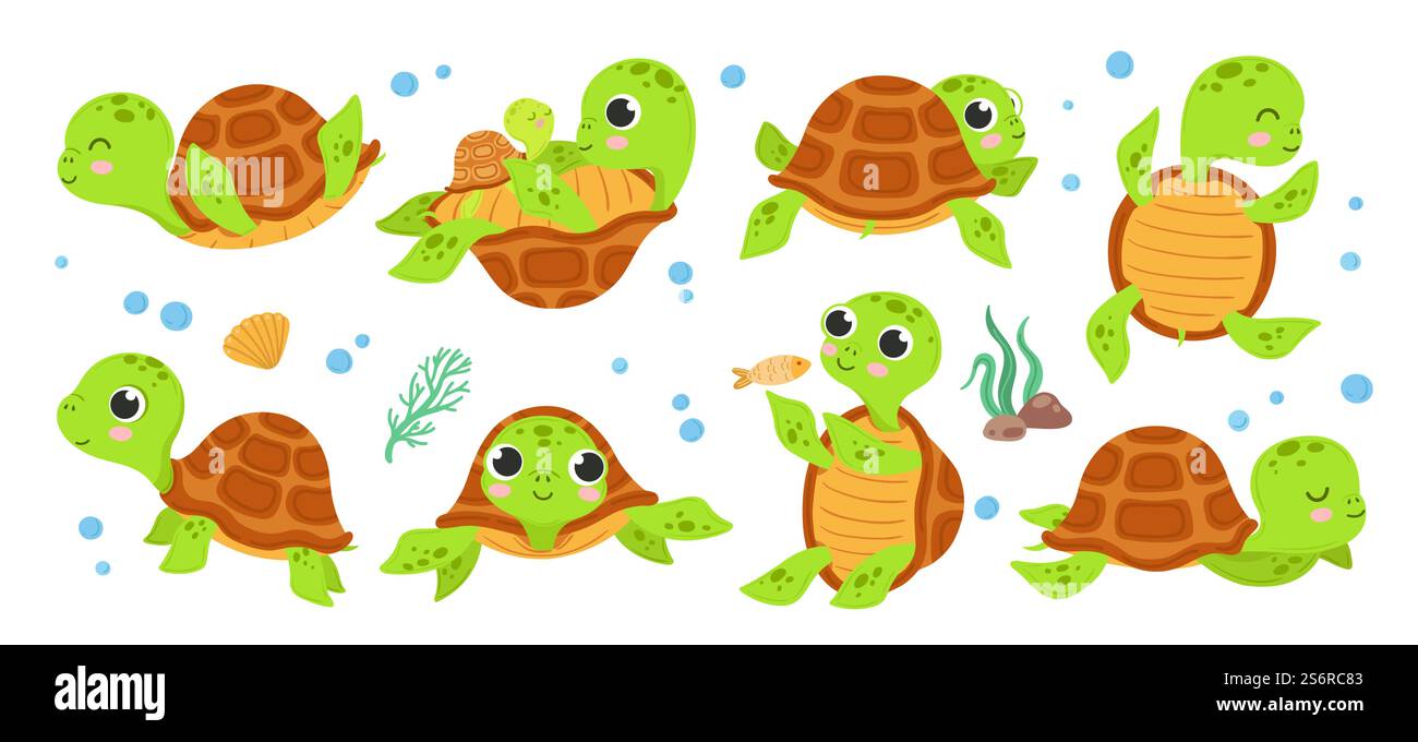 Turtle characters. Cartoon tortoise, smile turtles running. Isolated ...