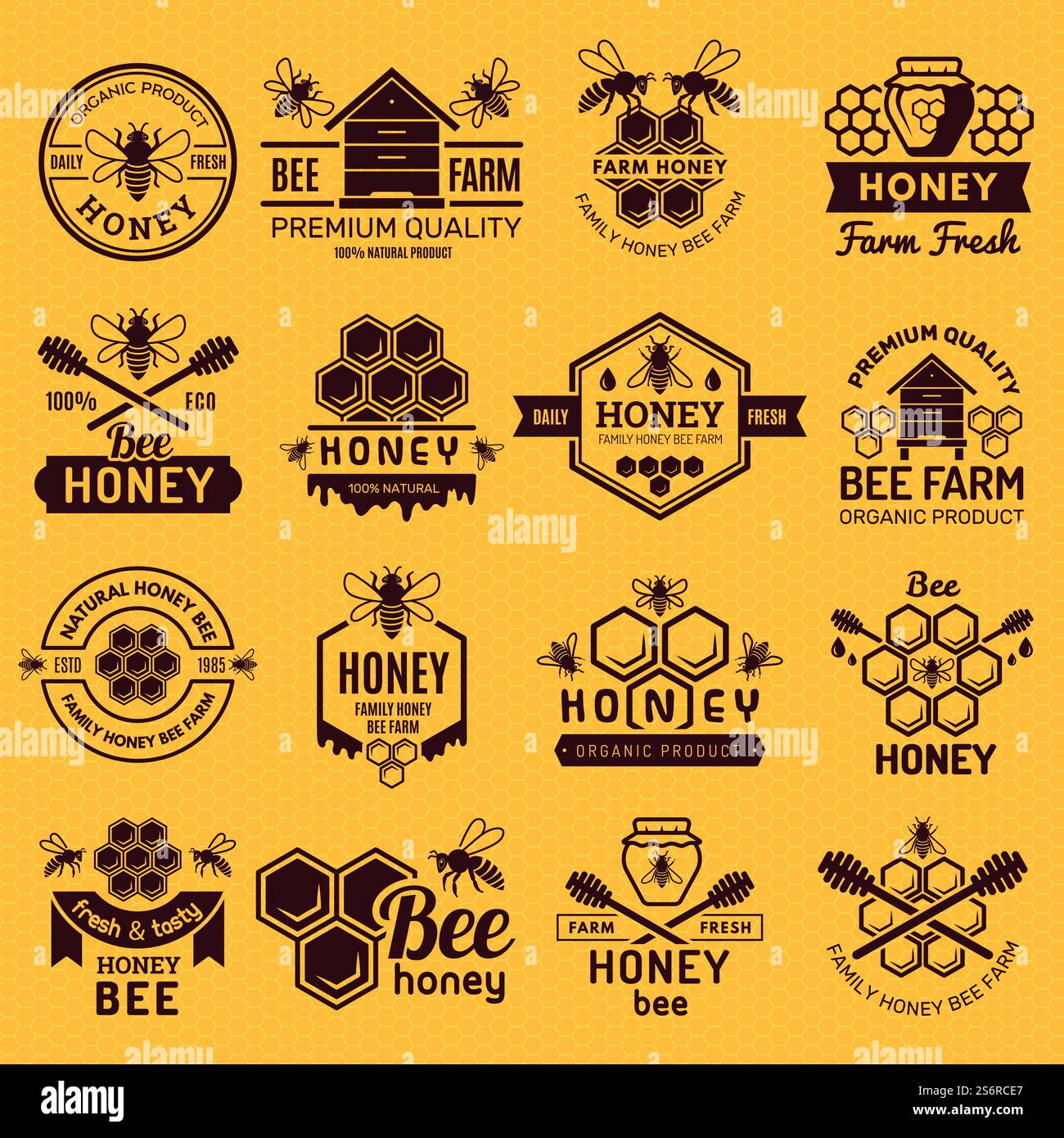 Apiary badges. Labels or logos for honey products natural healthy eco ...
