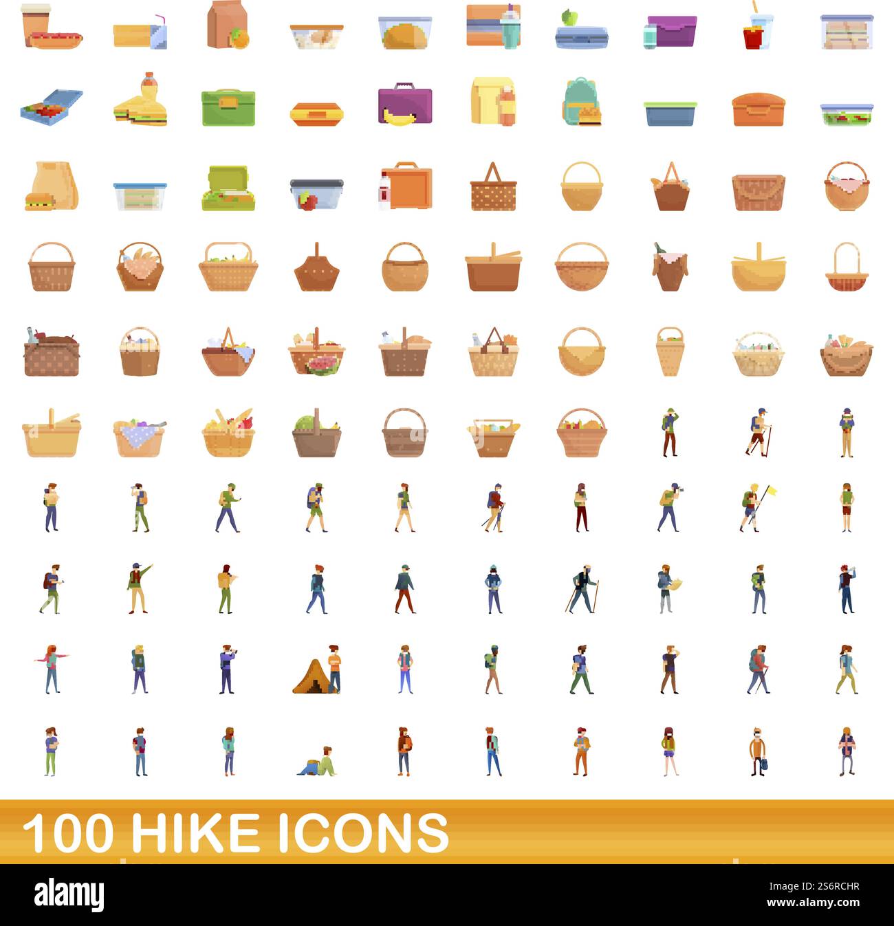 100 hike icons set. Cartoon illustration of 100 hike icons vector set ...