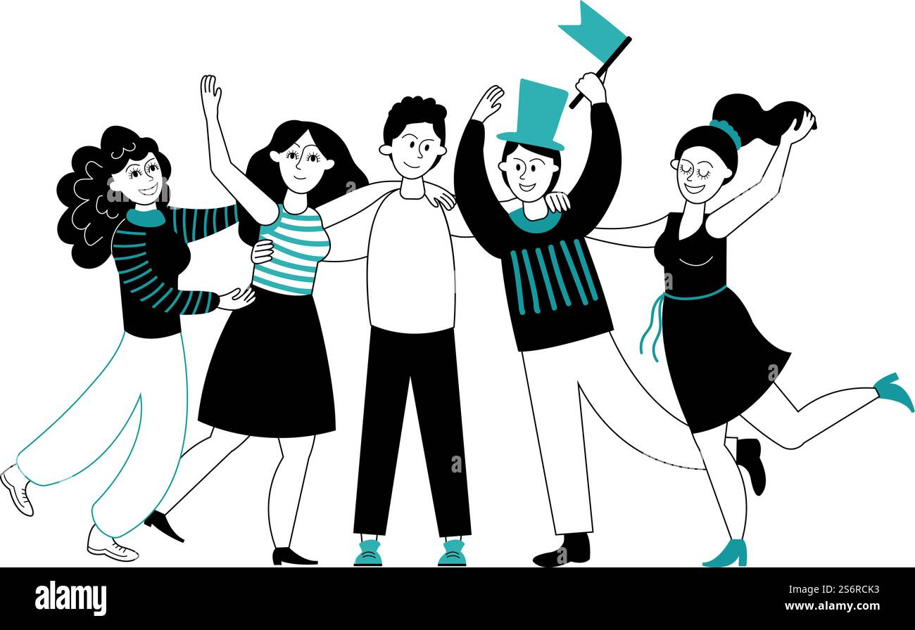 Friends hugging. Friend group, cartoon people crowd. Unity friendship ...