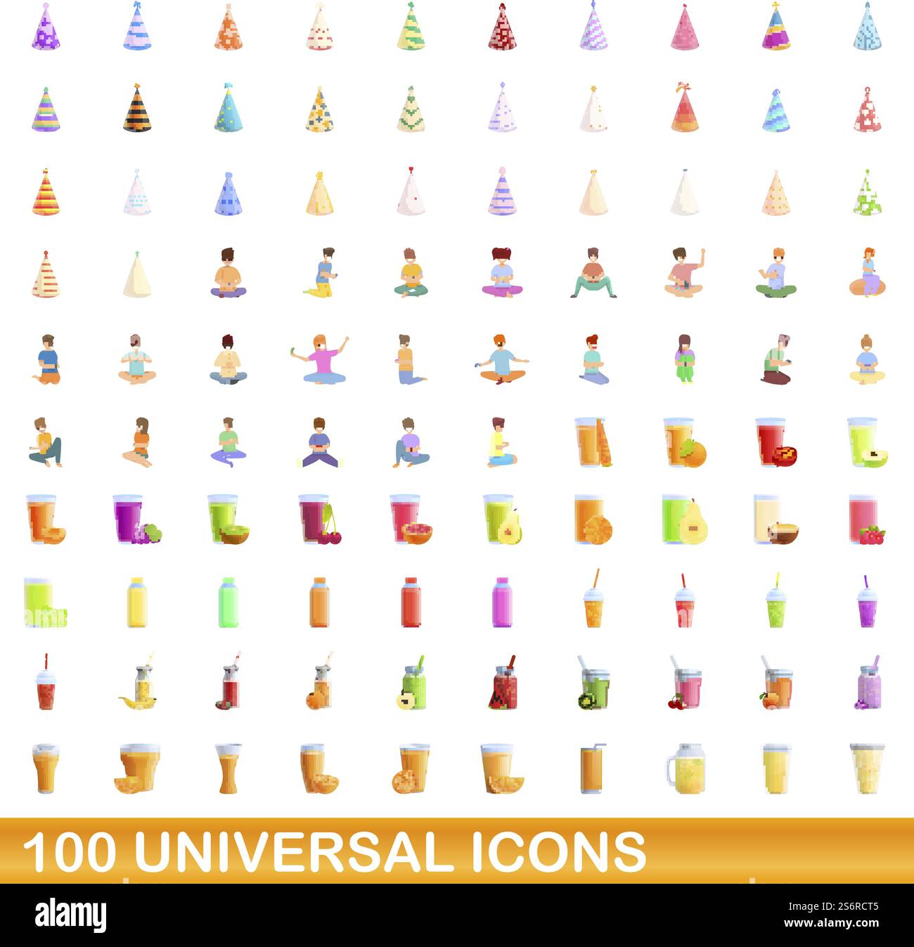 100 universal icons set. Cartoon illustration of 100 universal icons ...