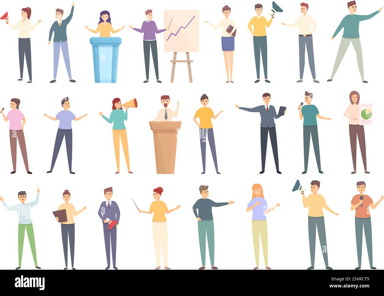 Motivational speaker icons set cartoon vector. Human discussion. Speech ...