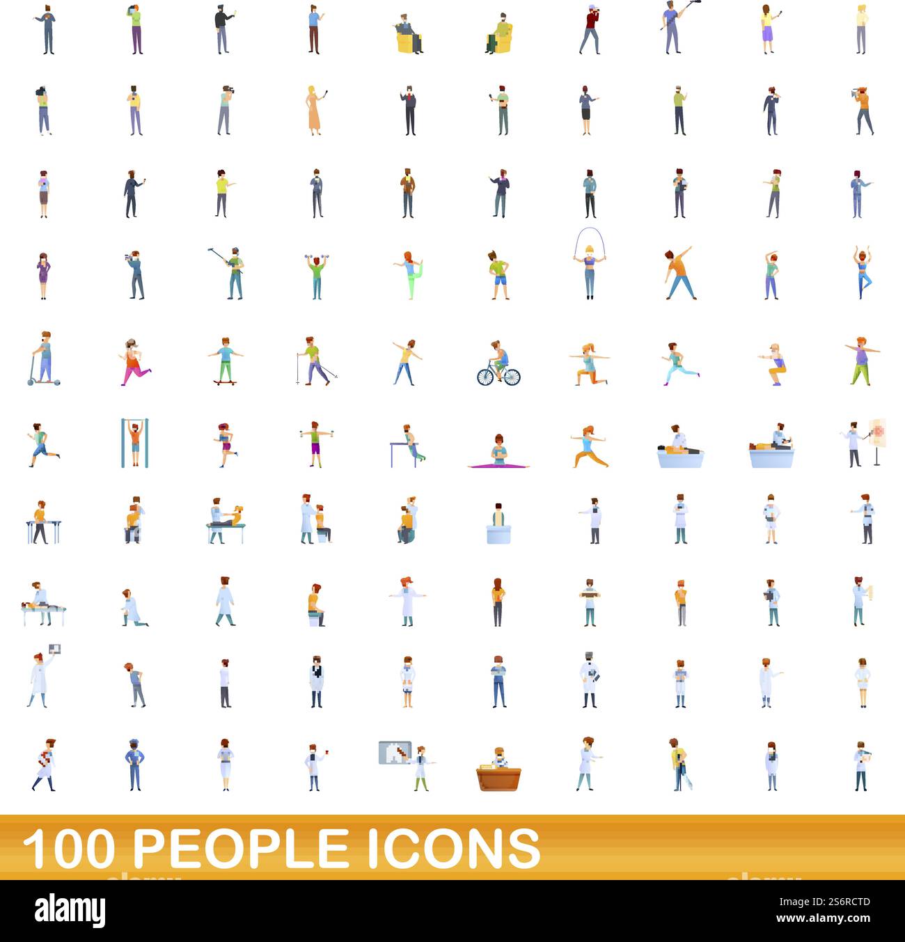 100 people icons set. Cartoon illustration of 100 people icons vector ...