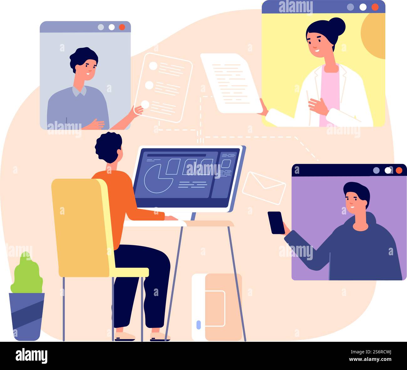 Remote teamwork. Digital technology, business meeting and online ...