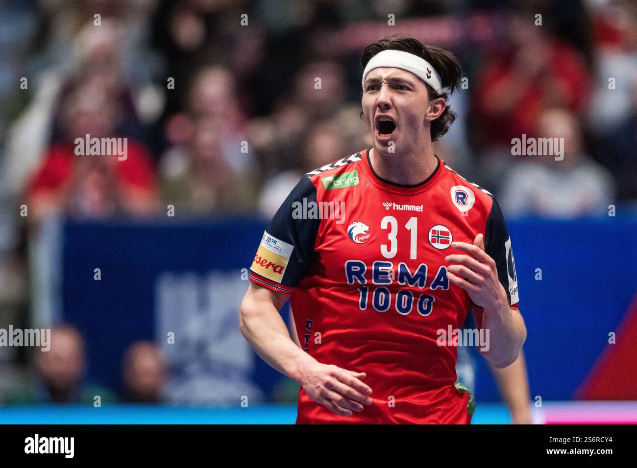 Kasper Thorsen Lien of, Norway. , . celebrates during the 2025 IHF ...