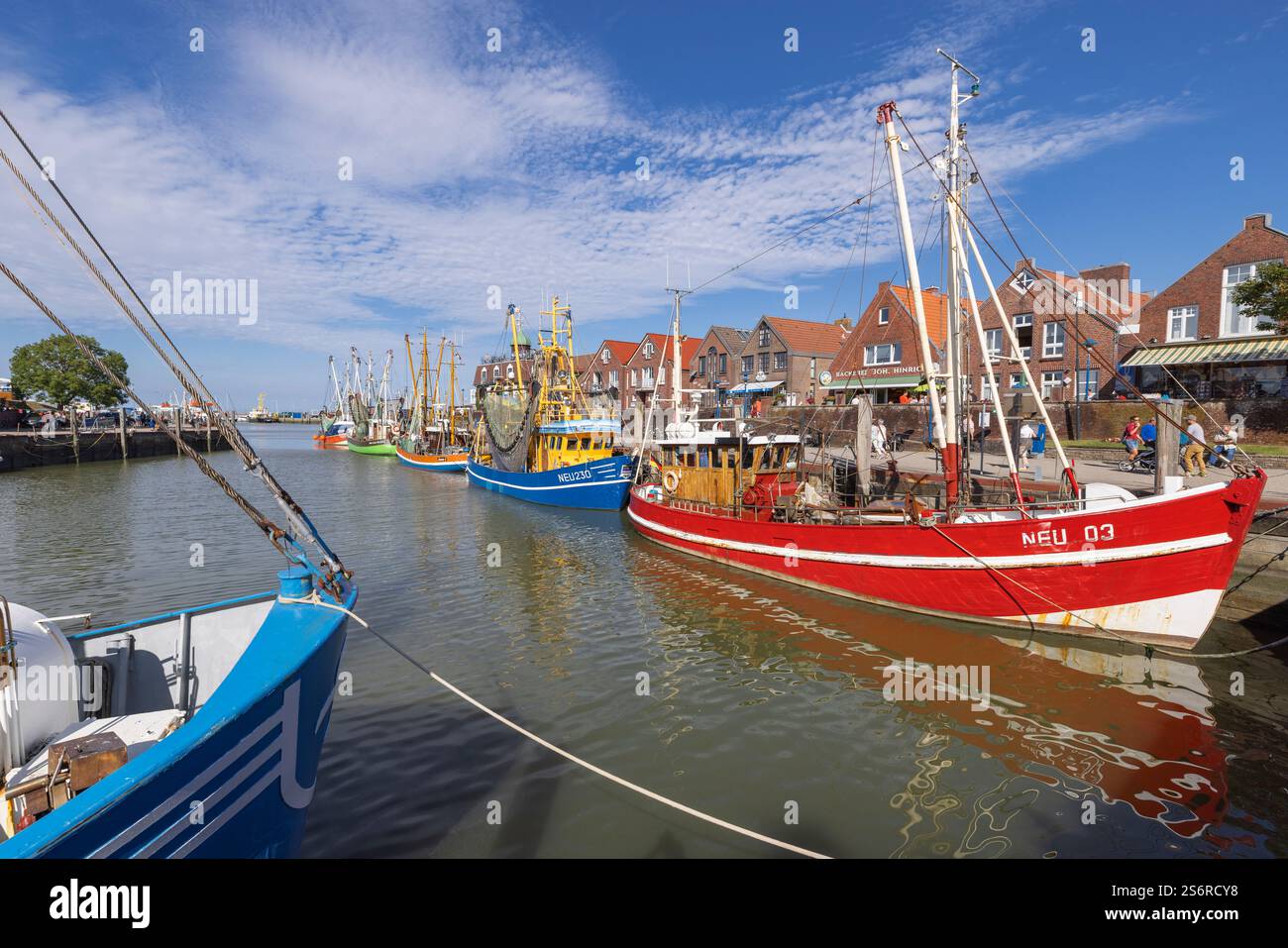 Crab cutter in the harbor of Neuharlingersiel, East Frisia, Lower ...