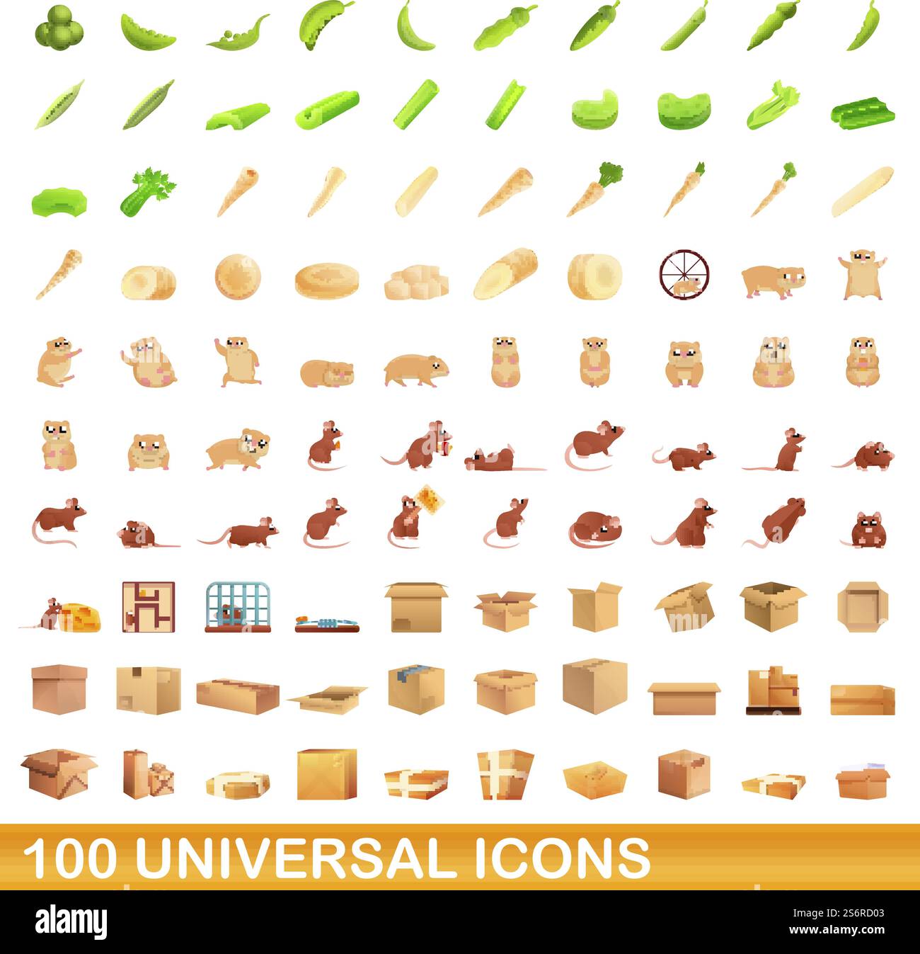 100 universal icons set. Cartoon illustration of 100 universal icons ...