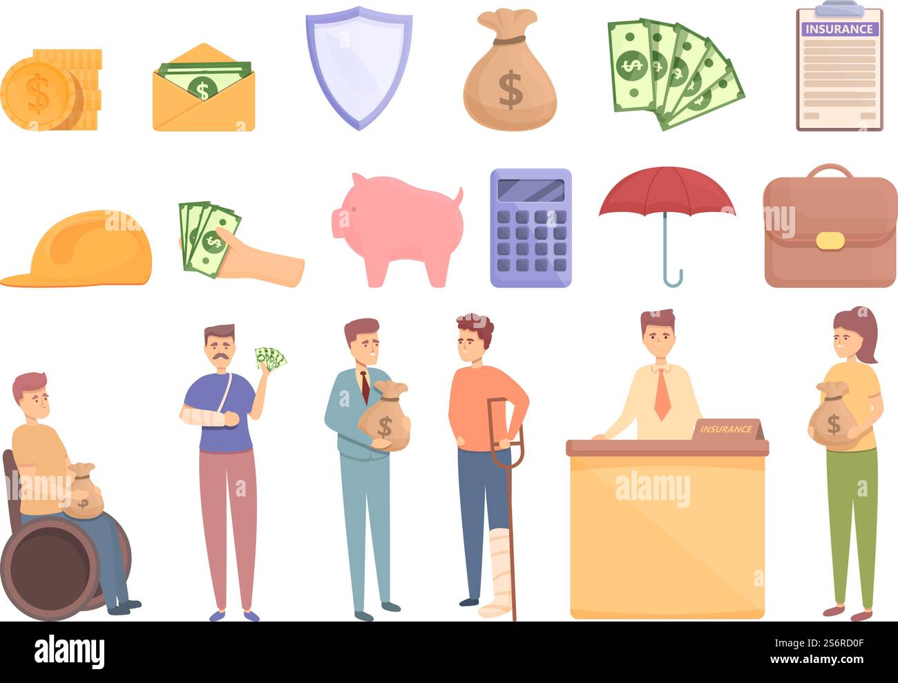 Compensation icons set cartoon vector. Pension money. Fund plan ...